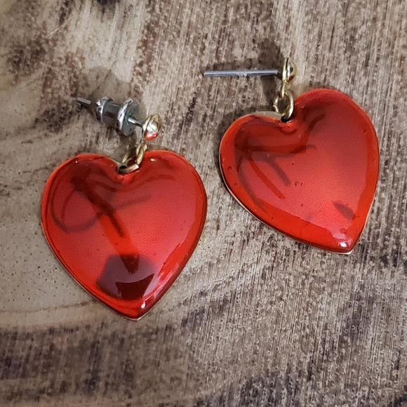 Vintage | Jewelry | Vintage Enamel Red Heart Studs Earrings 9s Gold ...